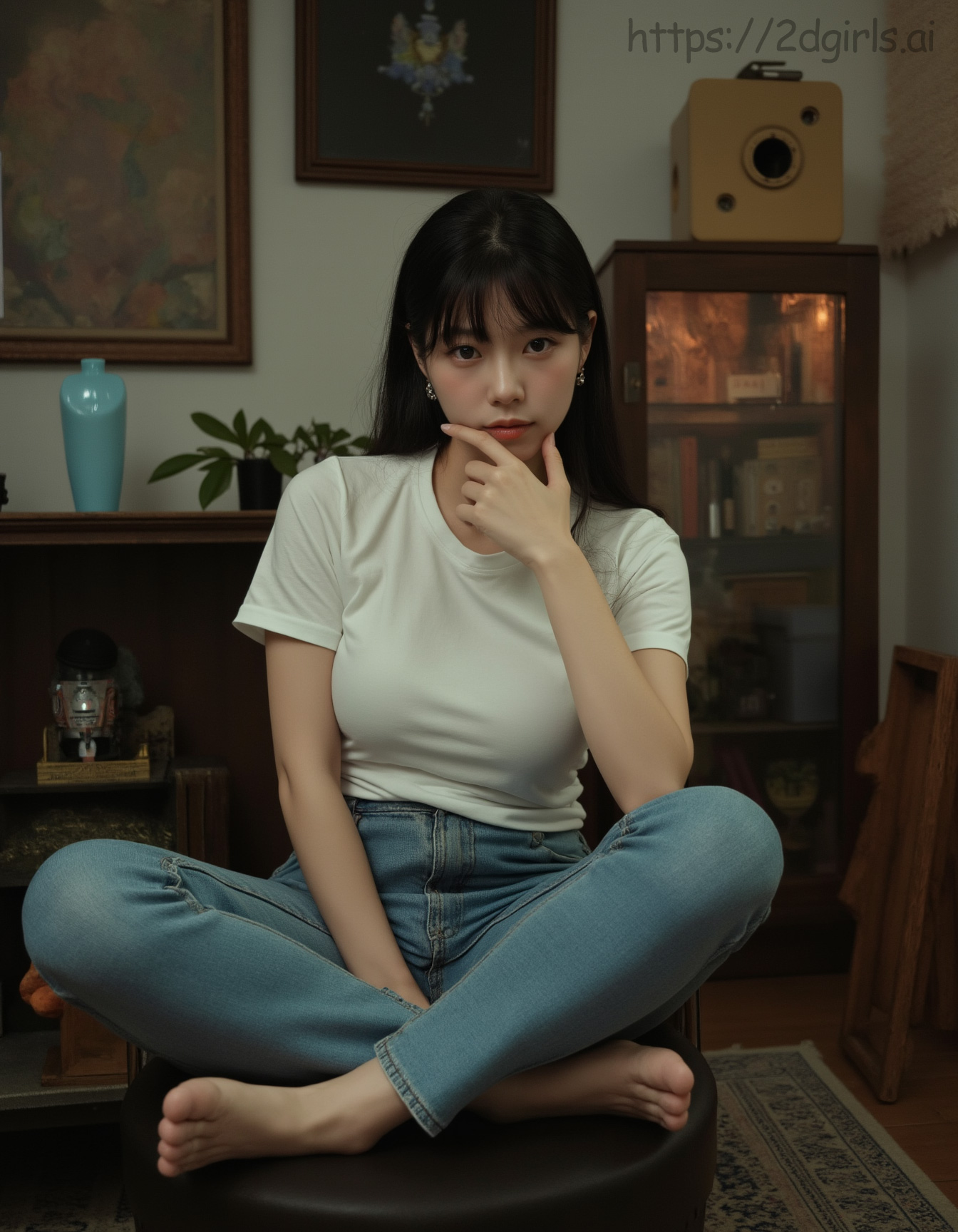 청바지에 흰티 White T-Shirt & Skinny Jeans 20241112 | 2dGirls AI Lookbook
